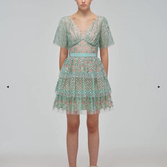 Self-Portrait | Dresses | Self Portrait Grid Sequin Tiered Mini Dress ...